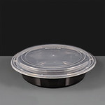 48oz Round Black Plastic Take Away Food Container and Lid