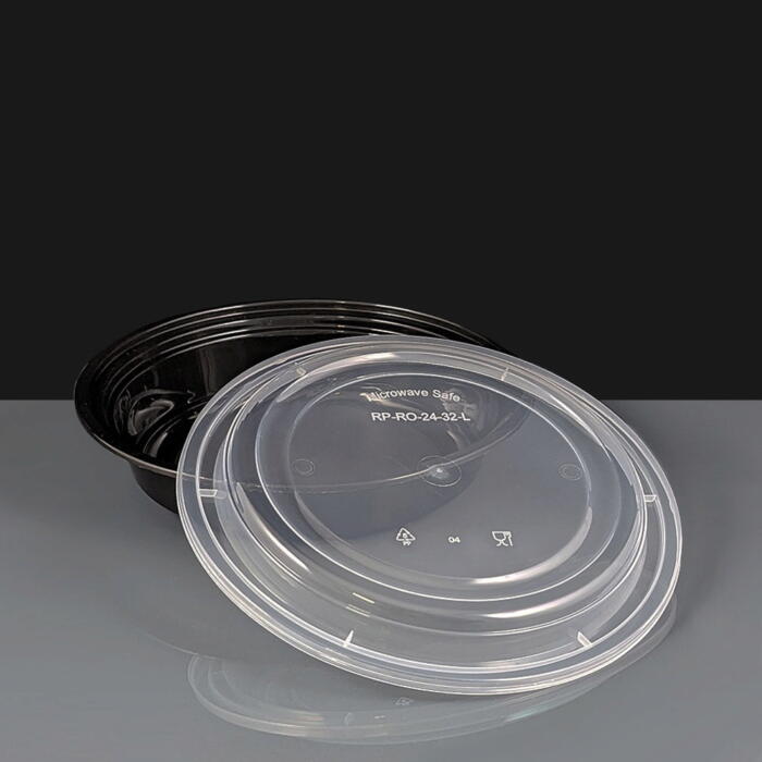 24oz Round Black Plastic Take Away Food Container and Lid