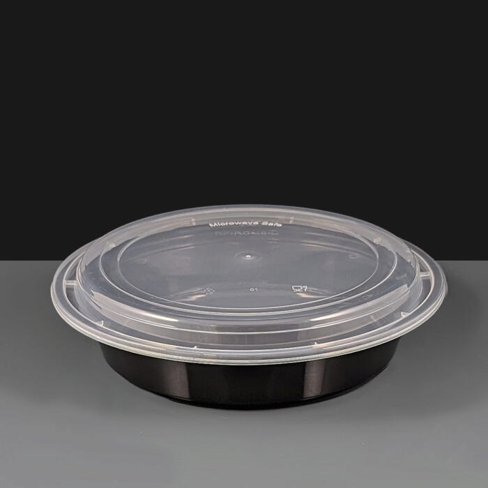 48oz Round Black Plastic Take Away Food Container and Lid