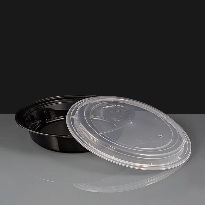 48oz Round Black Plastic Take Away Food Container and Lid