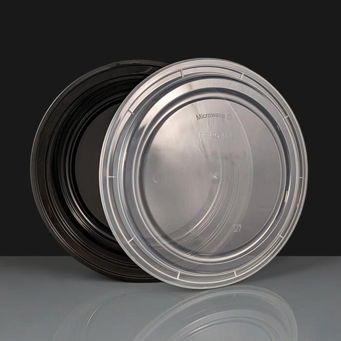 48oz Round Black Plastic Take Away Food Container and Lid
