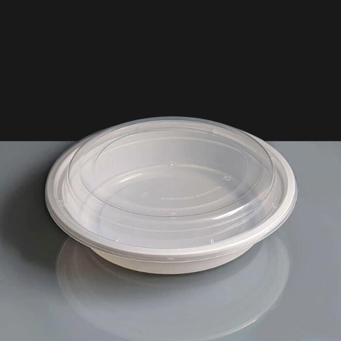 24oz Round White Plastic Take Away Food Container and Lid