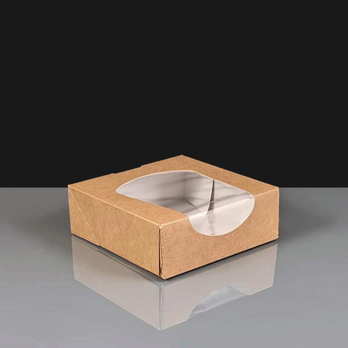 Kraft Cake Box With Window 120 x 120 x 40mm (100)