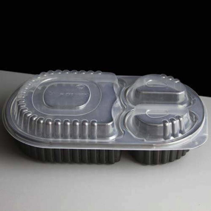 3 Compartment Deluxe Black Microwavable Containers