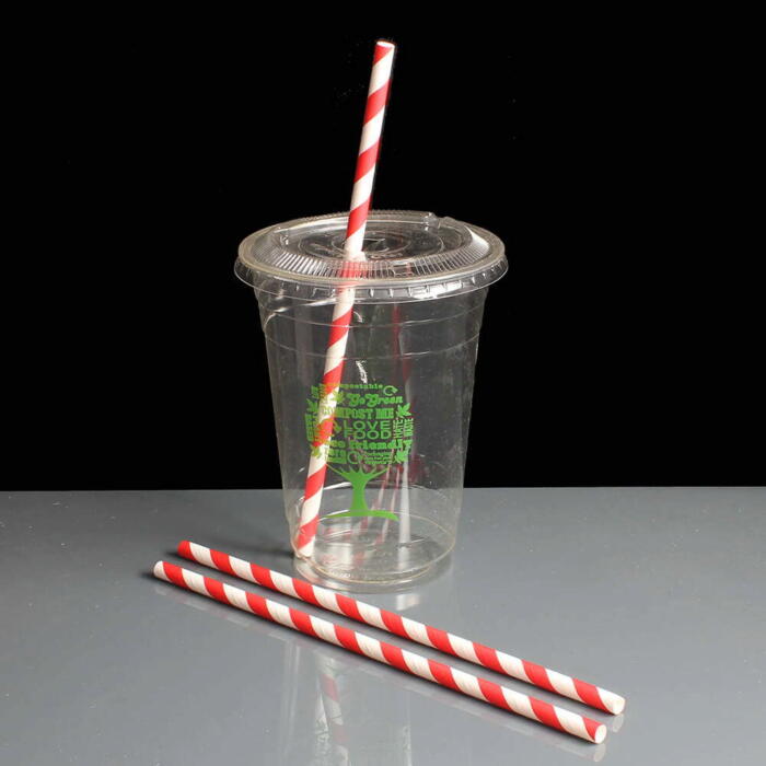 Red and White Striped Biodegradable Paper Straws