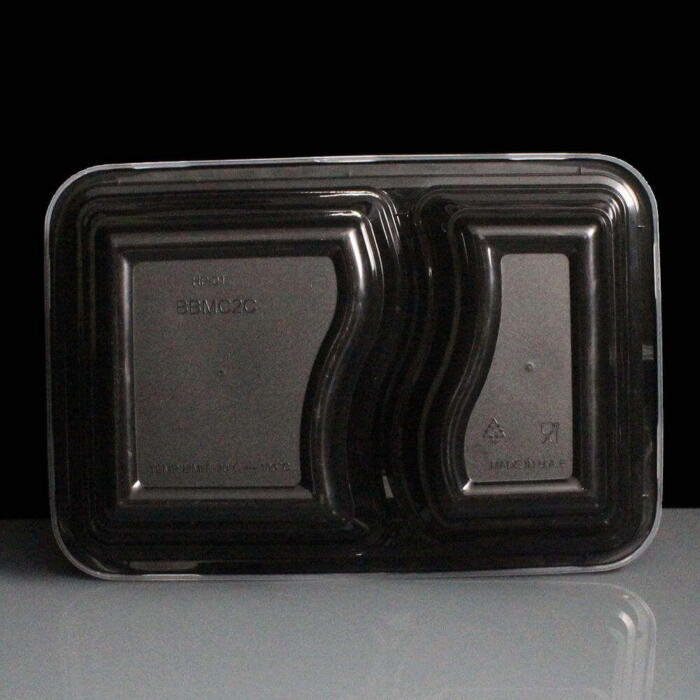 Two Cavity Black Plastic Container and Clear Lid