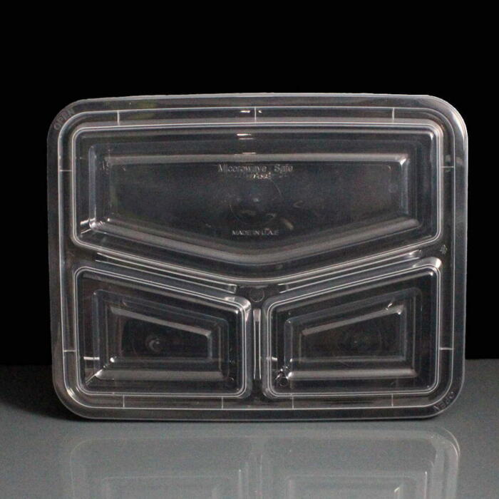 Three Cavity Black Plastic Take Away Container & Lid