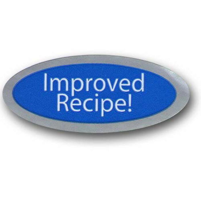 Silver and Blue Improved Recipe Flash Packaging Sticker