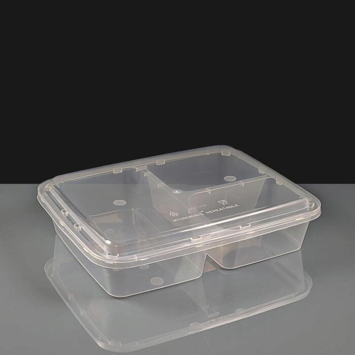 1200cc 3 Cavity Clear Rectangular Plastic Container & Lid
