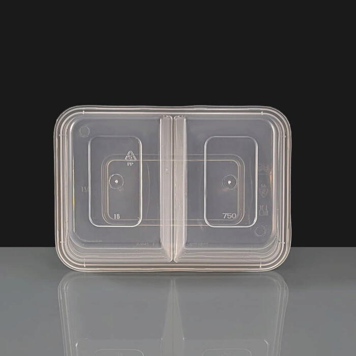 2 cavity 750cc Clear Rectangular Plastic Container and Lid