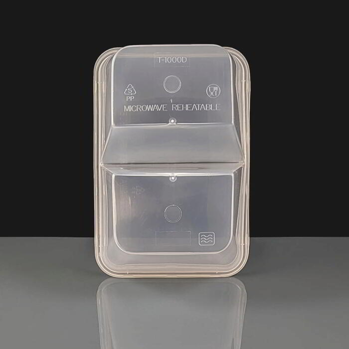 2 Cavity 1000cc Clear Rectangular Plastic Container & Lid