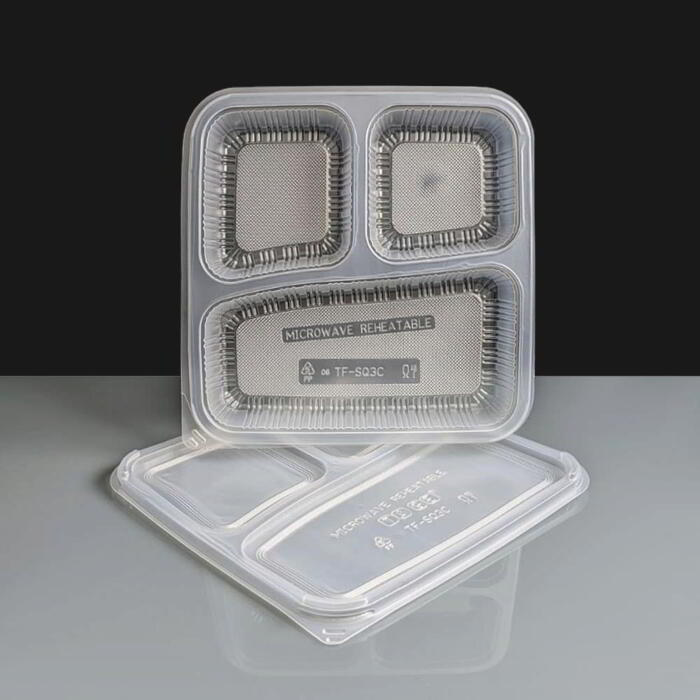 Clear 3 Compartment Take Away Plastic Container and Lid