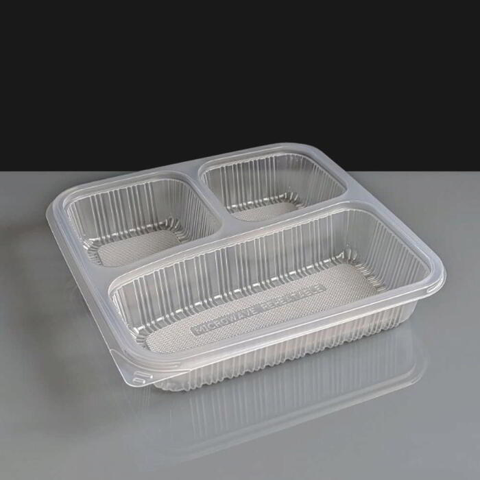 Clear 3 Compartment Take Away Plastic Container and Lid