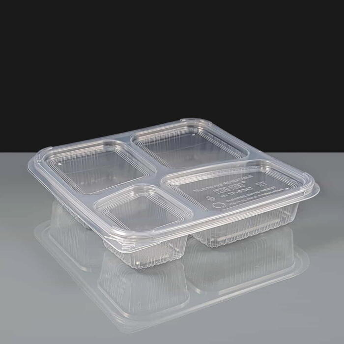 Clear 4 Compartment Take Away Plastic Container and Lid