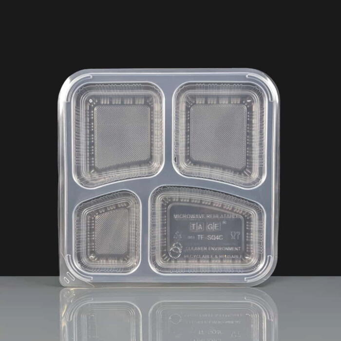 Clear 4 Compartment Take Away Plastic Container and Lid