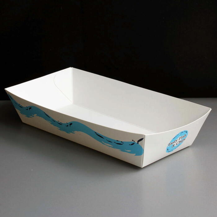 Large White Tasty Design Rectangular Cardboard Chip Tray