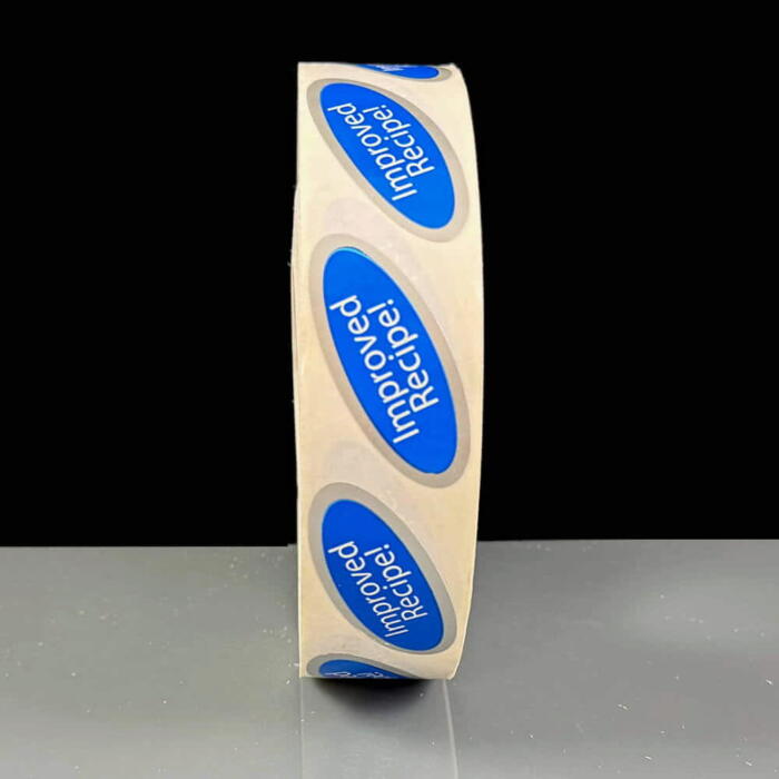 Silver and Blue Improved Recipe Flash Packaging Sticker