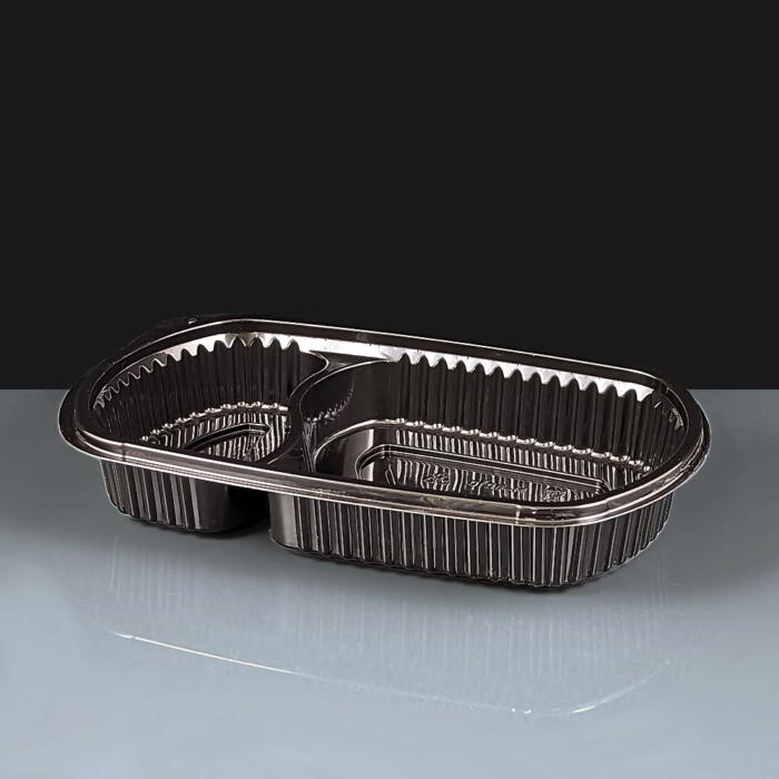 Microrave 2 Compartment Black Microwavable Containers