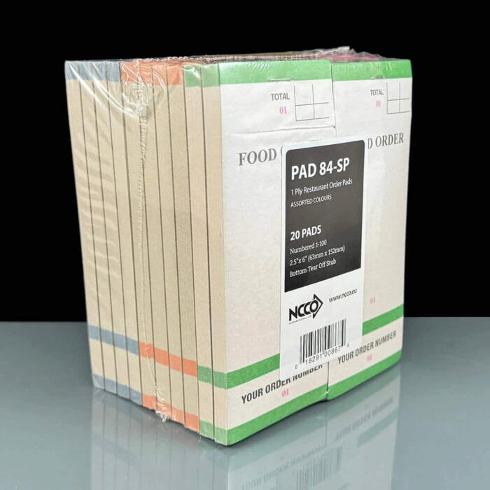1ply Coloured Food Order Pad with Take Away Stub
