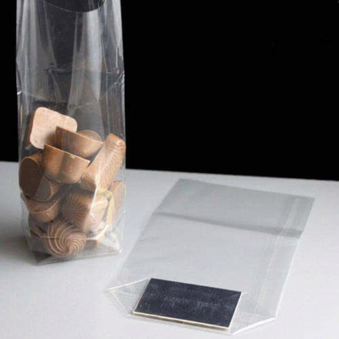 100mm x 220mm Clear Block Bottom Bags with Silver Base