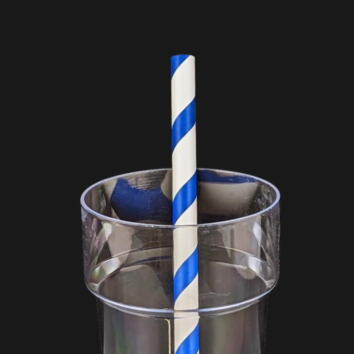 Blue and White Striped Paper Milkshake Straw 10mm