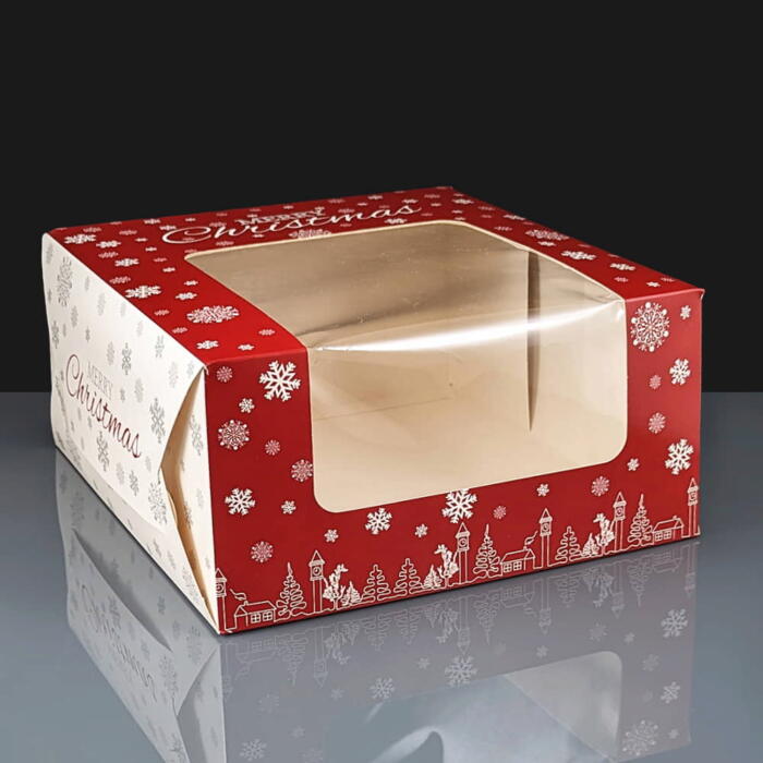 Red Snowflake Design Christmas Cake Boxes | 10x10x5