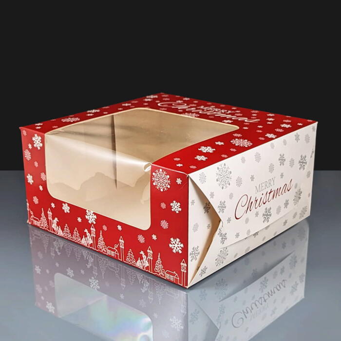 Red Snowflake Design Christmas Cake Boxes | 10x10x5