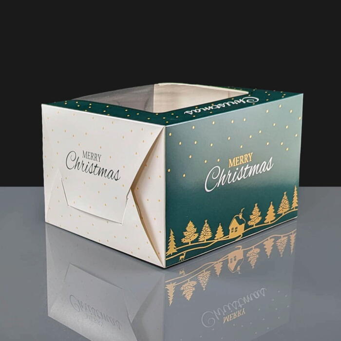 Premium Green Window Christmas Snowflake Cake Box 8x8x5 inch
