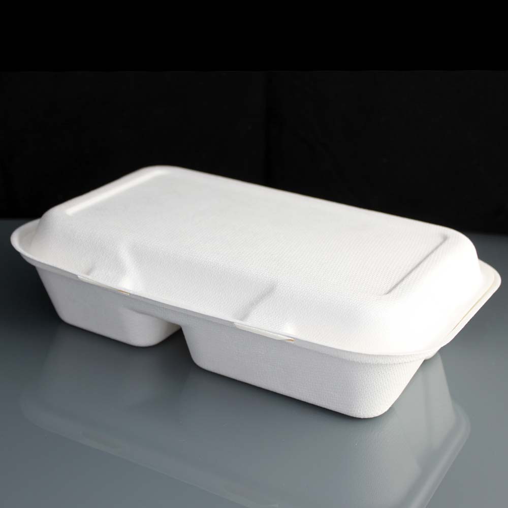 Compostable Bagasse 9 x 6 inch 2 Compartment Food Box
