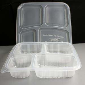 Clear 4 Compartment Square Plastic Container and Lid