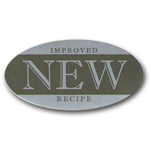 Silver NEW IMPROVED RECIPE Labels Pack of 2000
