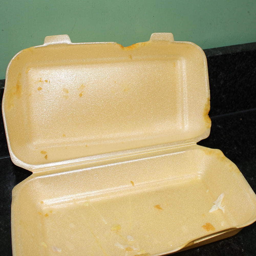 Polystyrene Foam Fish and Chip Packaging Melted