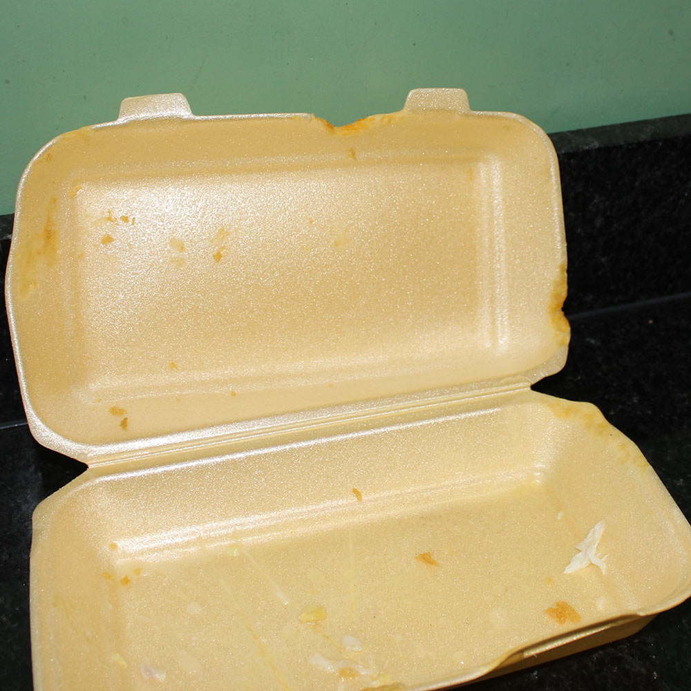 Polystyrene Foam Fish and Chip Packaging Melted