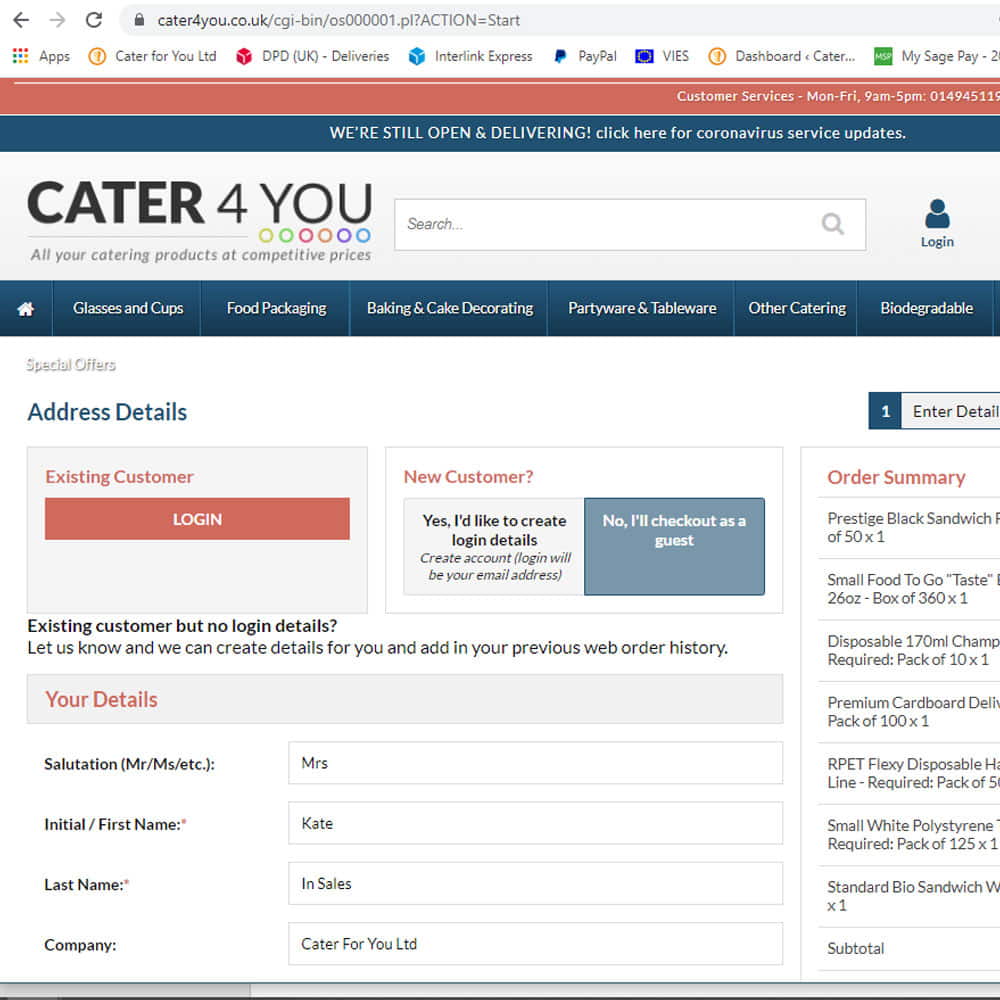 Set up an account with Cater For You